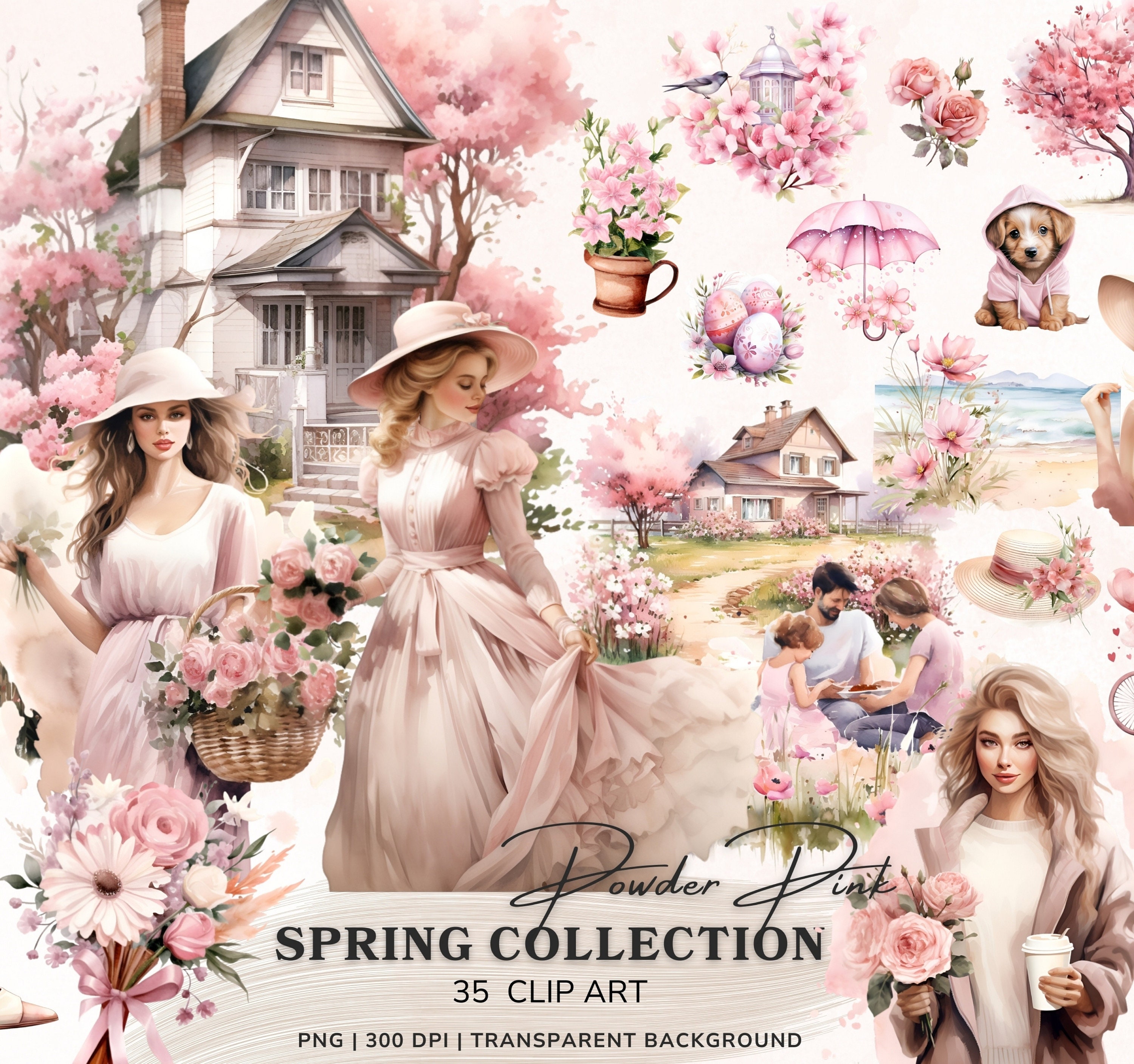 Welcome Spring Clipart Bundle, Watercolor Spring Gardening Clipart ...