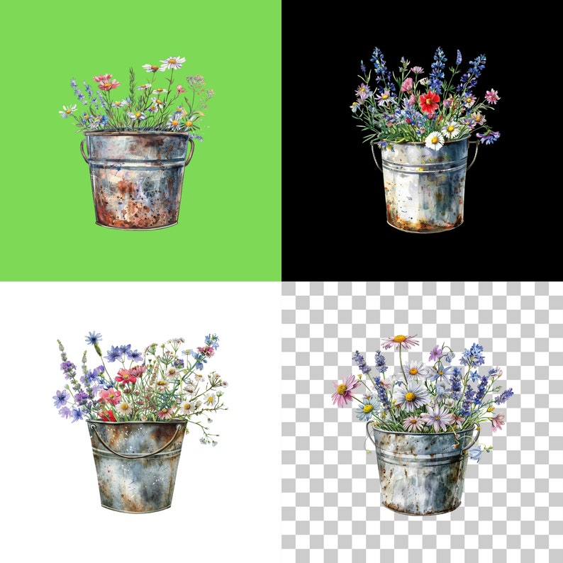Watercolor Wildflowers Clipart Bundle, Bucket of Wildflowers Png ...