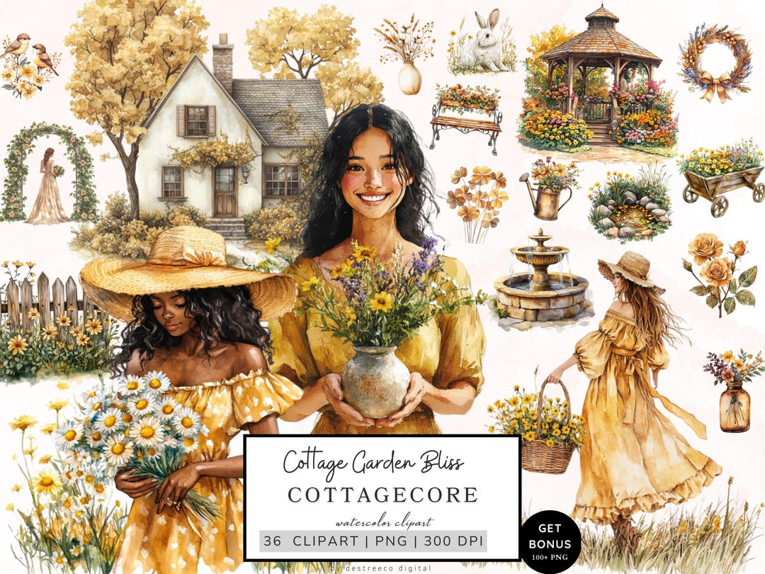 Cottagecore Clipart, Cottage Garden Clipart, Cozy Cottage Graphics ...