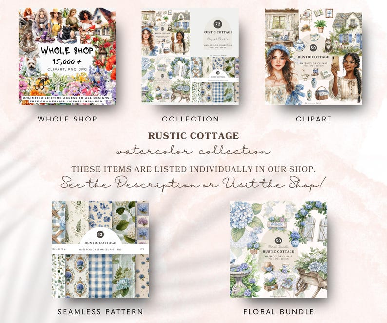 Watercolor Rustic Cottage Clipart Collection, Cottagecore Png, French ...