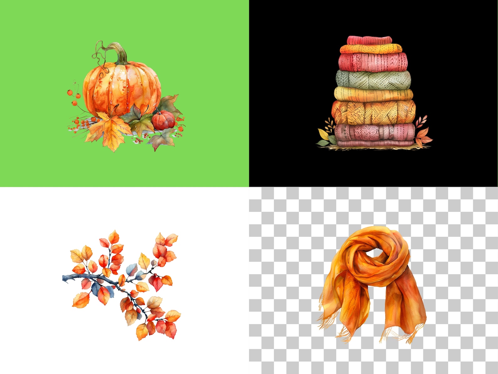 Watercolor Autumn Clipart, Autumn Leaves Png Bundle, Cozy Autumn, Fall ...