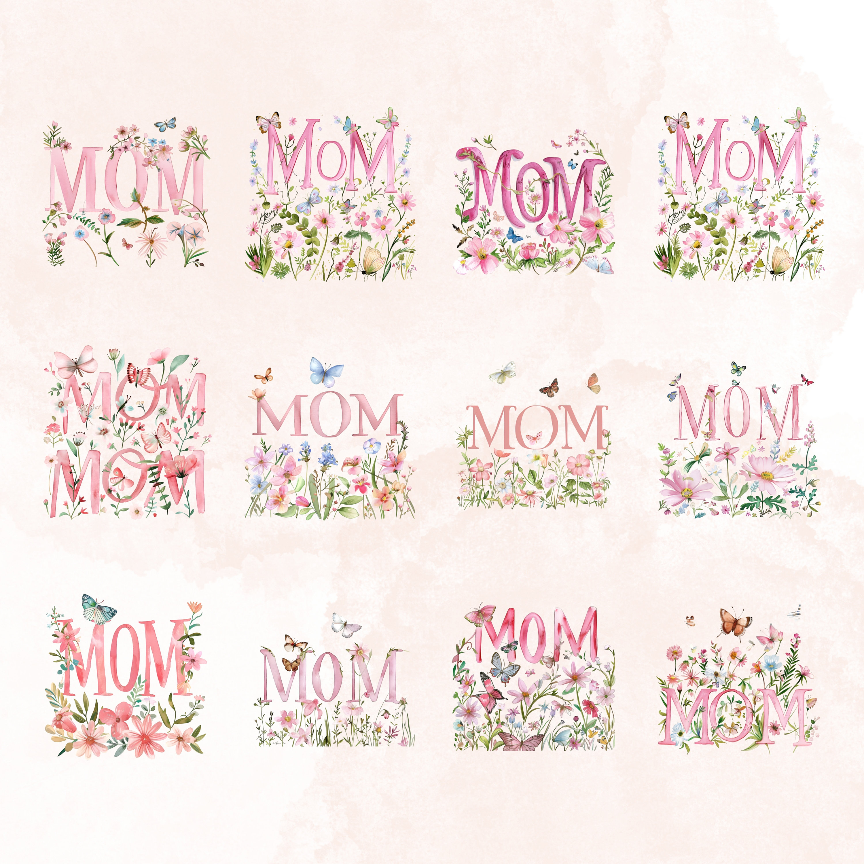 Watercolor Mothers Day Clipart, Floral Mom Clipart Bundle, Happy ...