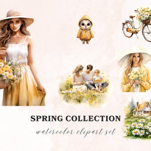 Watercolor Spring Clipart, Daisy Spring Clipart Bundle, Daisy Png ...
