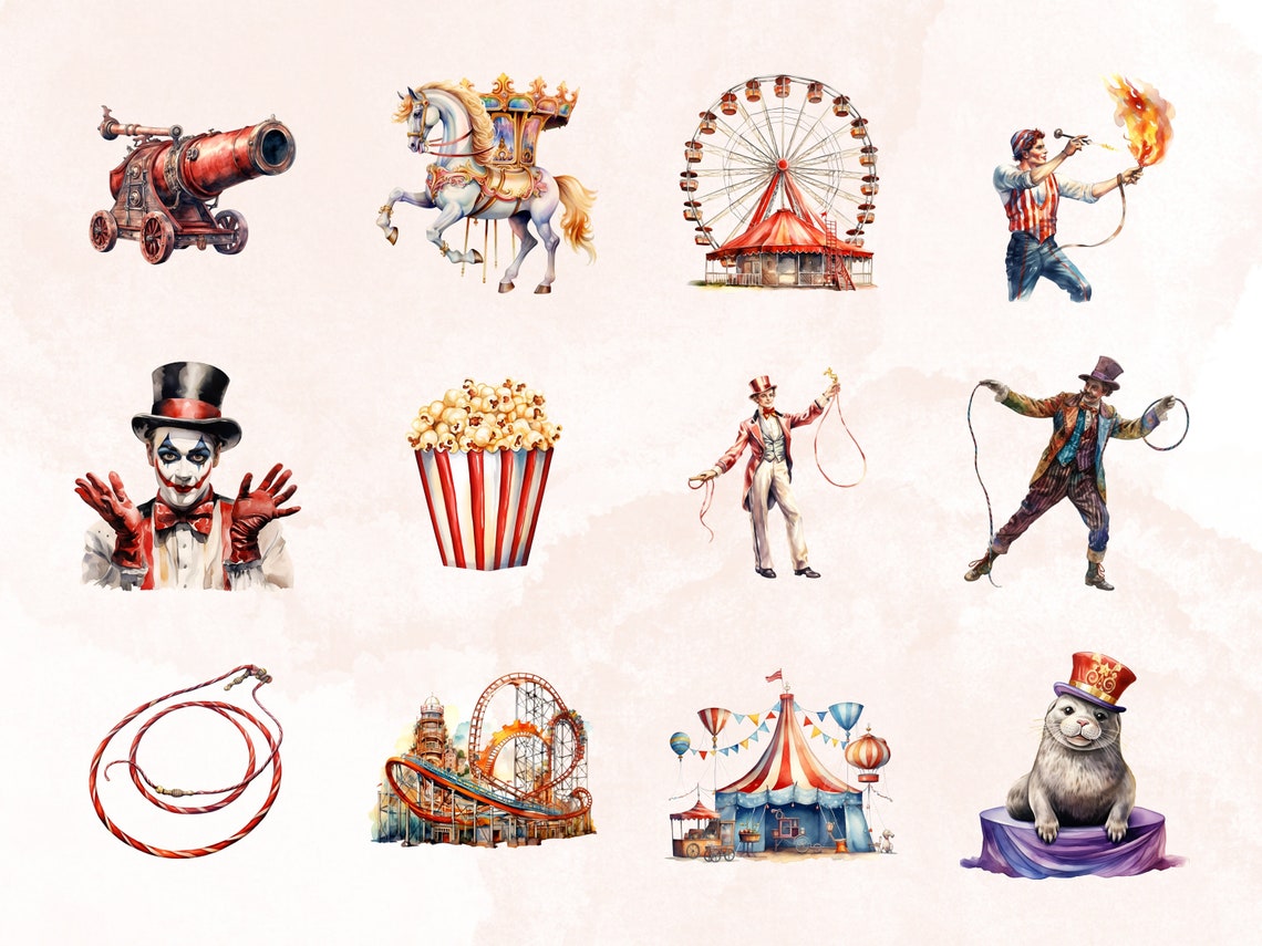 Watercolor Circus Clipart Bundle, Vintage Circus Png Graphics, Circus ...