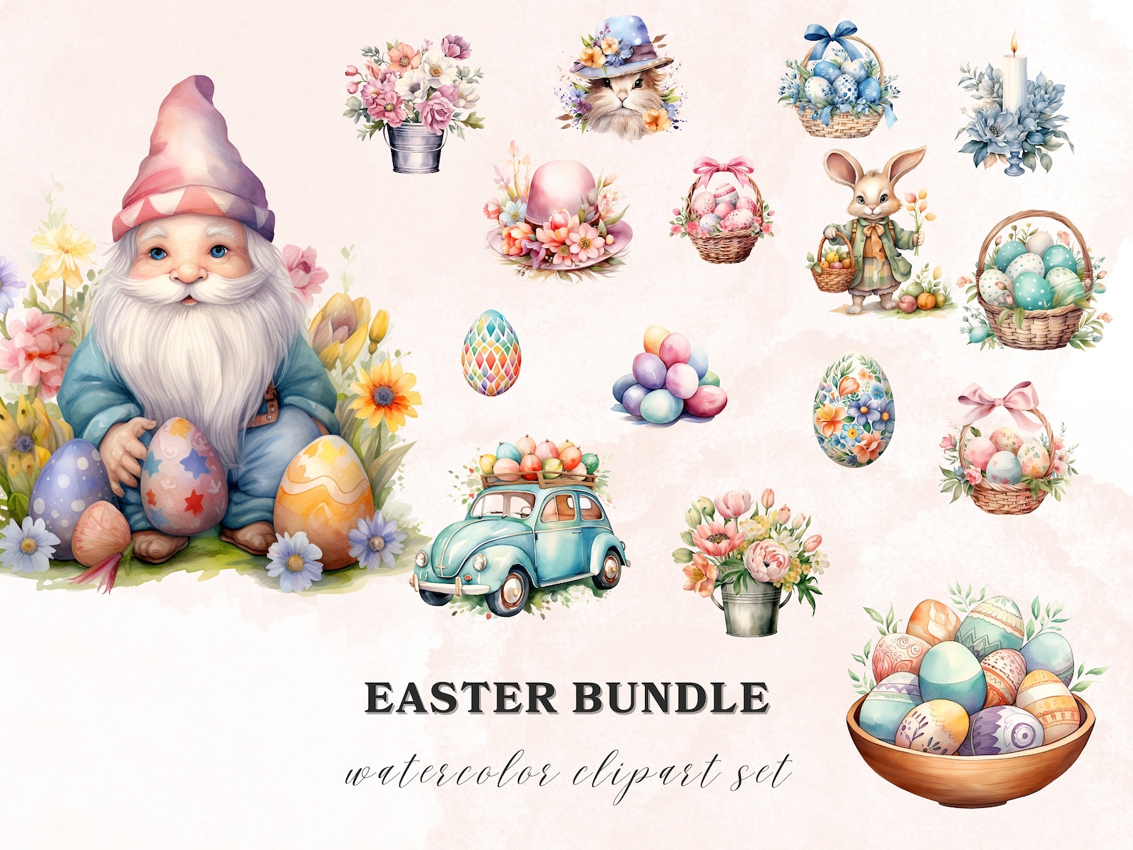 Watercolor Easter Clipart, Country Easter Clipart, Bunny Easter ...