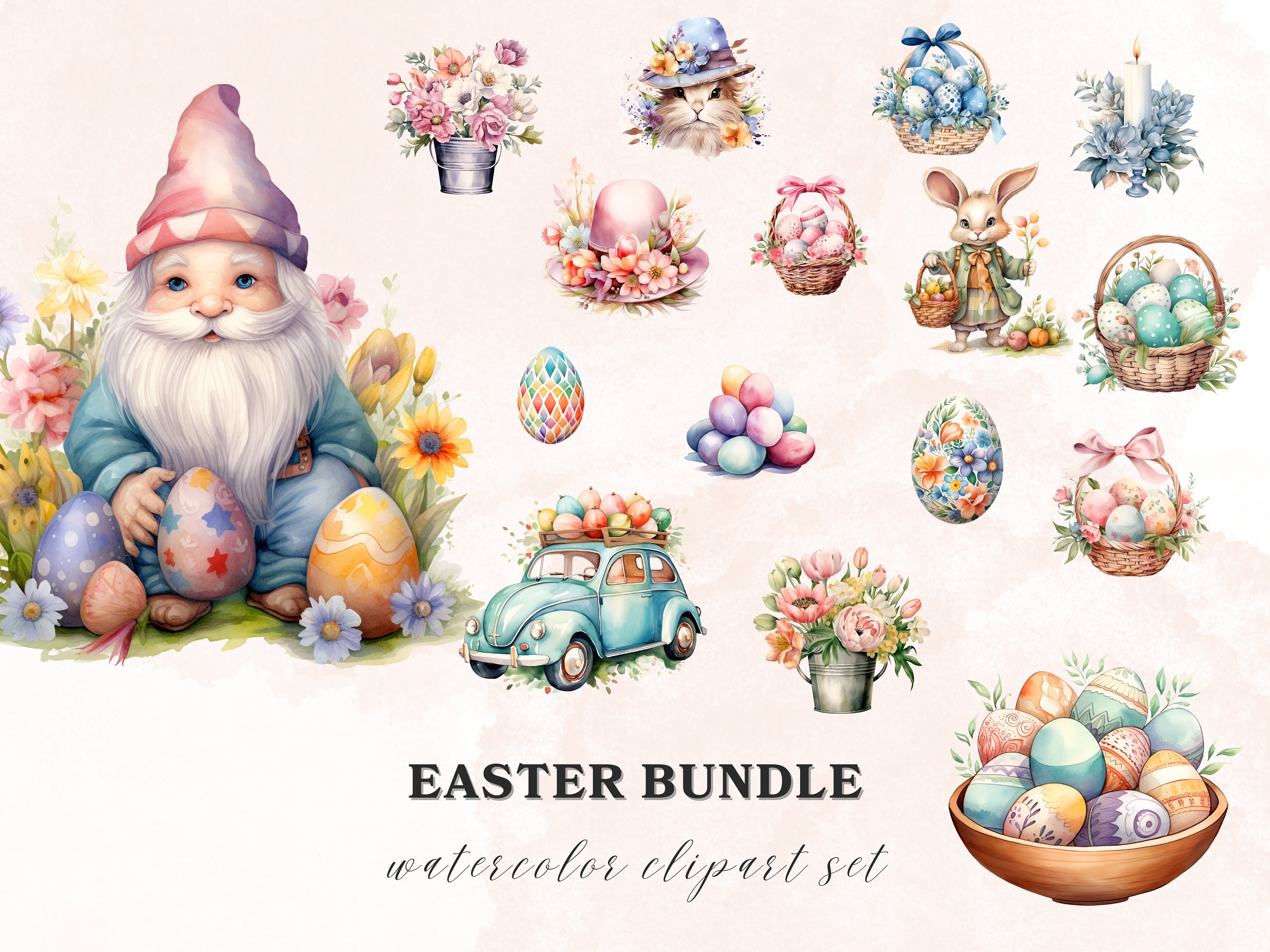 Watercolor Easter Clipart, Country Easter Clipart, Bunny Easter ...