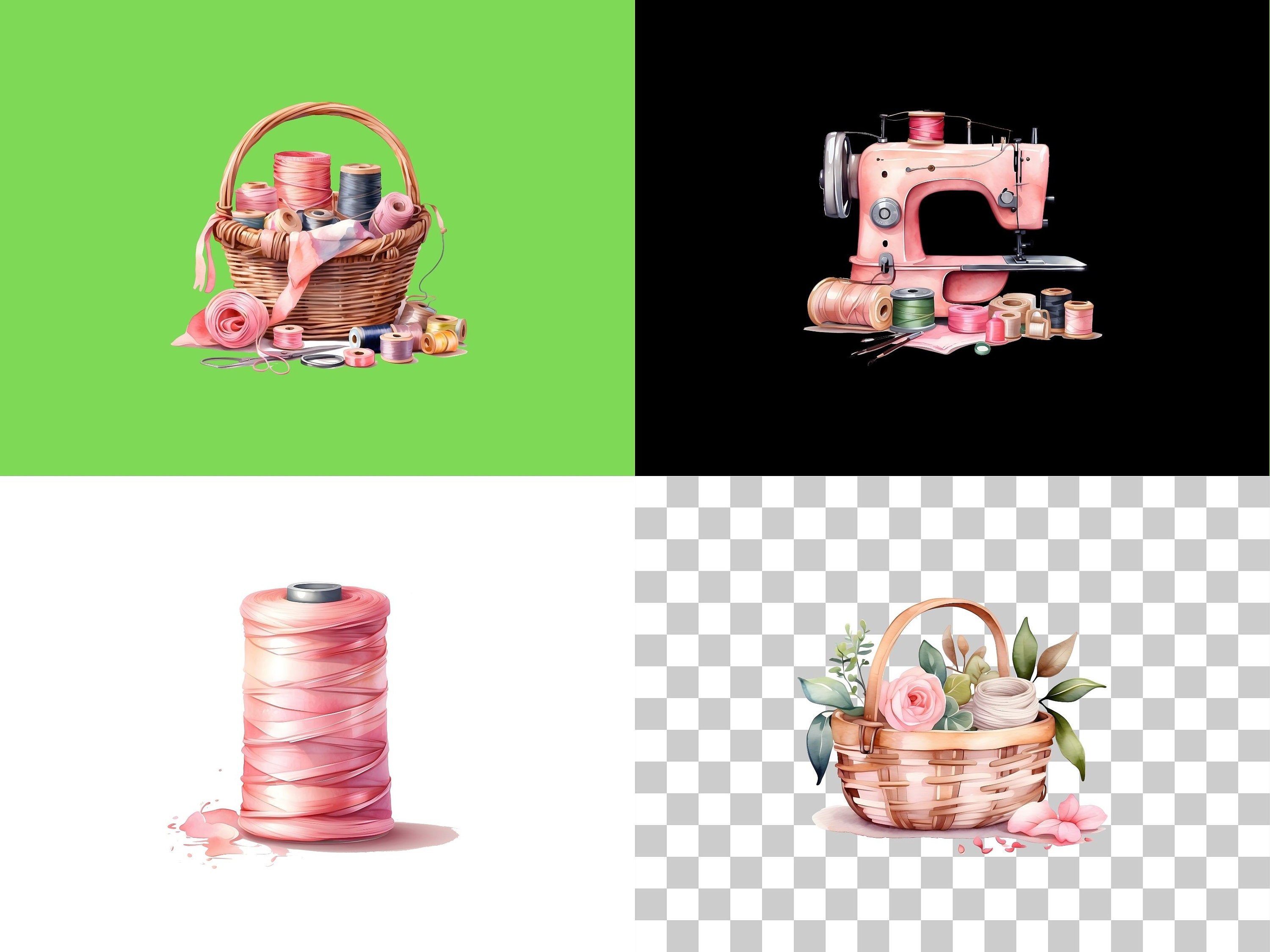 Watercolor Sewing Clipart Bundle, Sewing Supplies Png, Sewing Machine ...