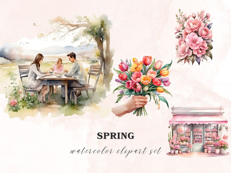 Watercolor Spring Clipart, Cozy Spring Collection Clipart Bundle ...