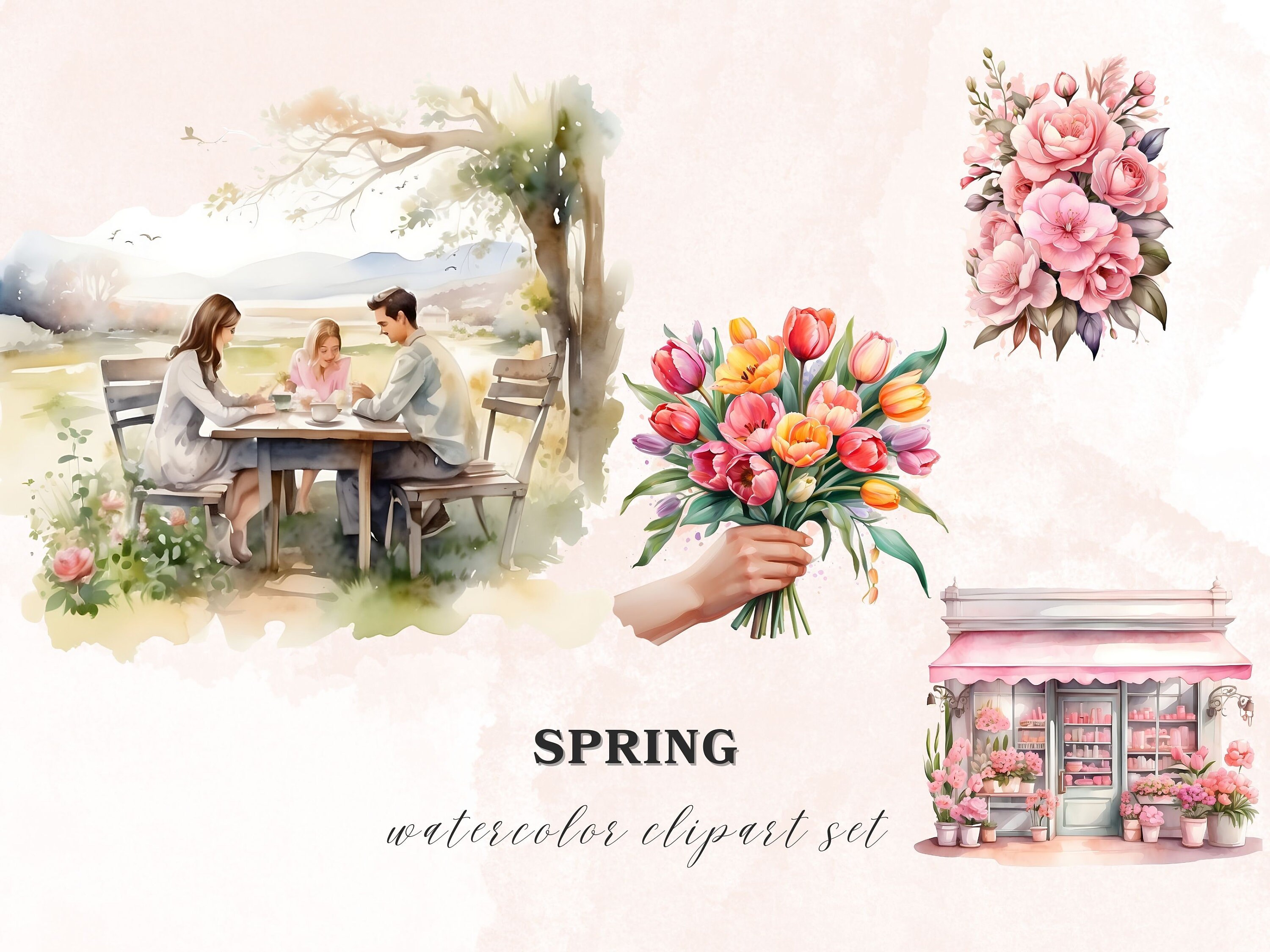 Watercolor Spring Clipart, Cozy Spring Collection Clipart Bundle ...