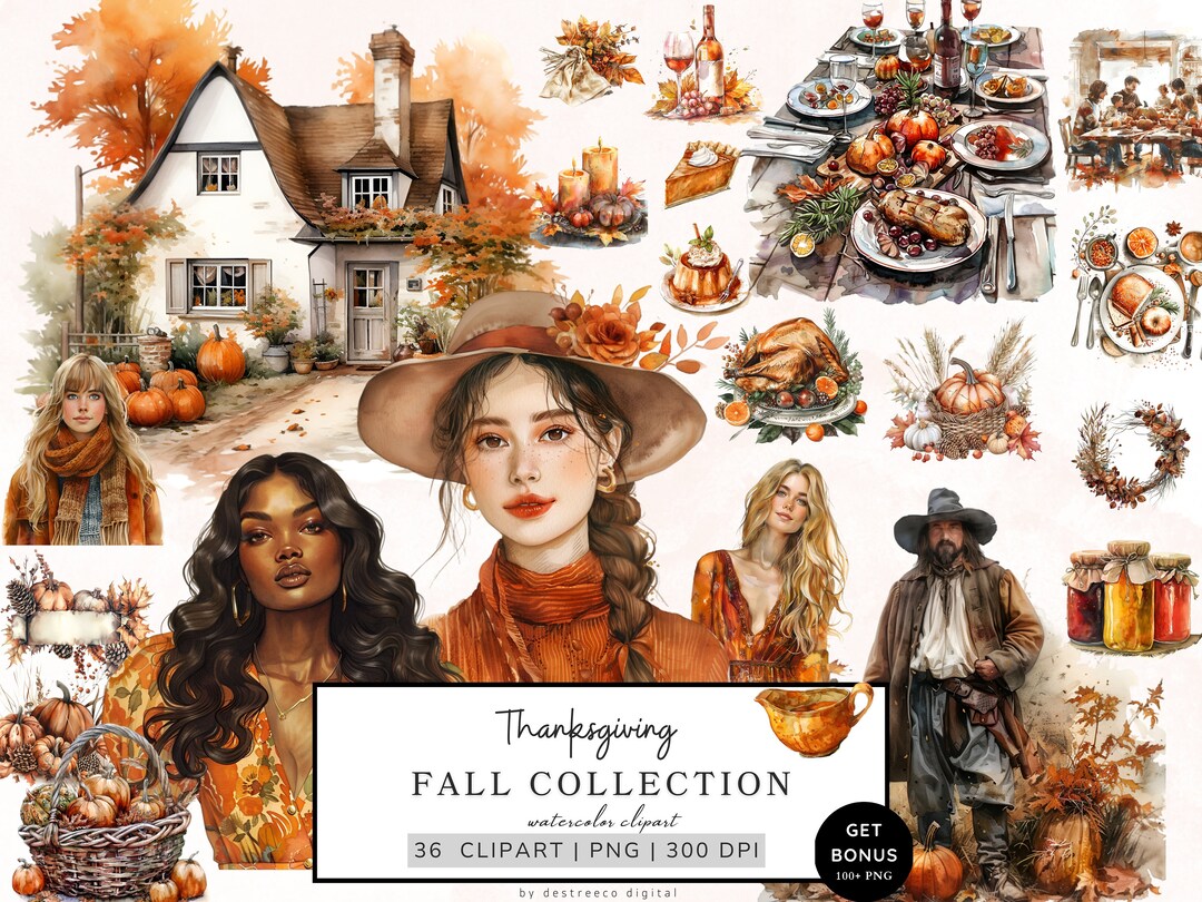 Watercolor Autumn Clipart, Thanksgiving Clipart Bundle, Cozy Autumn ...