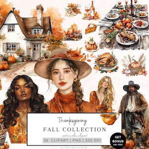 Watercolor Autumn Clipart, Thanksgiving Clipart Bundle, Cozy Autumn ...