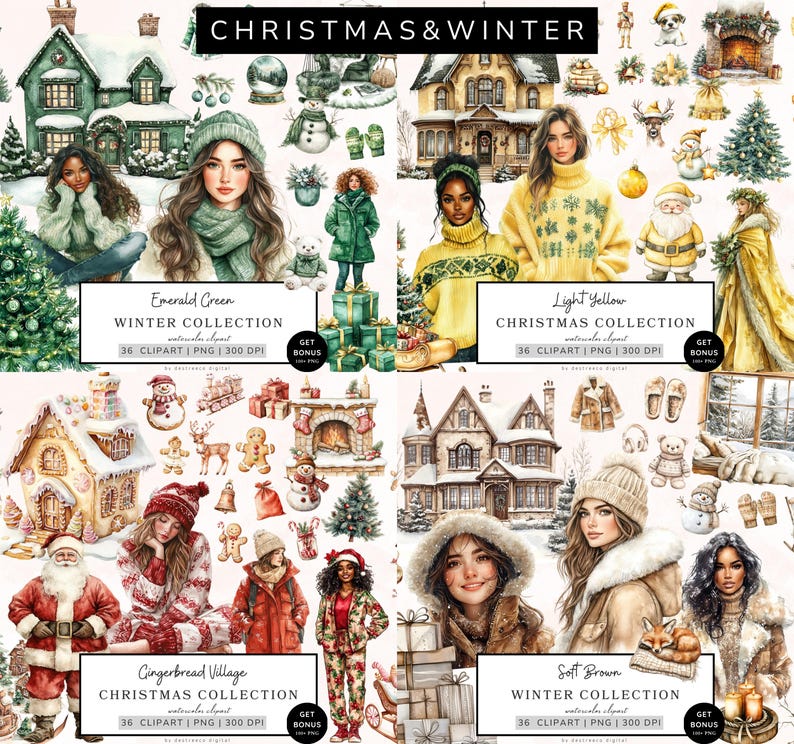 Winter Clipart, Cozy Christmas Clipart, Big Clipart Megabundle, Cozy ...