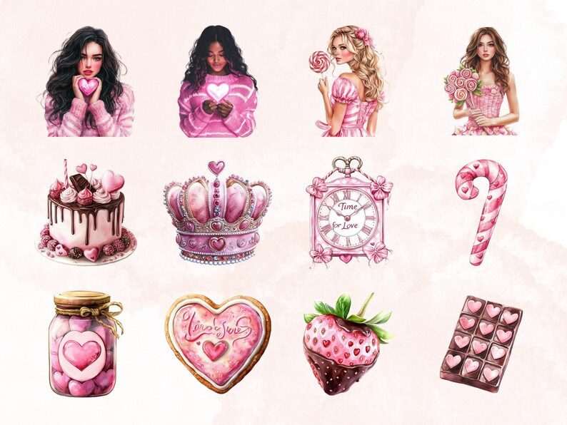 Valentines Clipart Bundle, Candy Love Clipart, Watercolor Couple ...