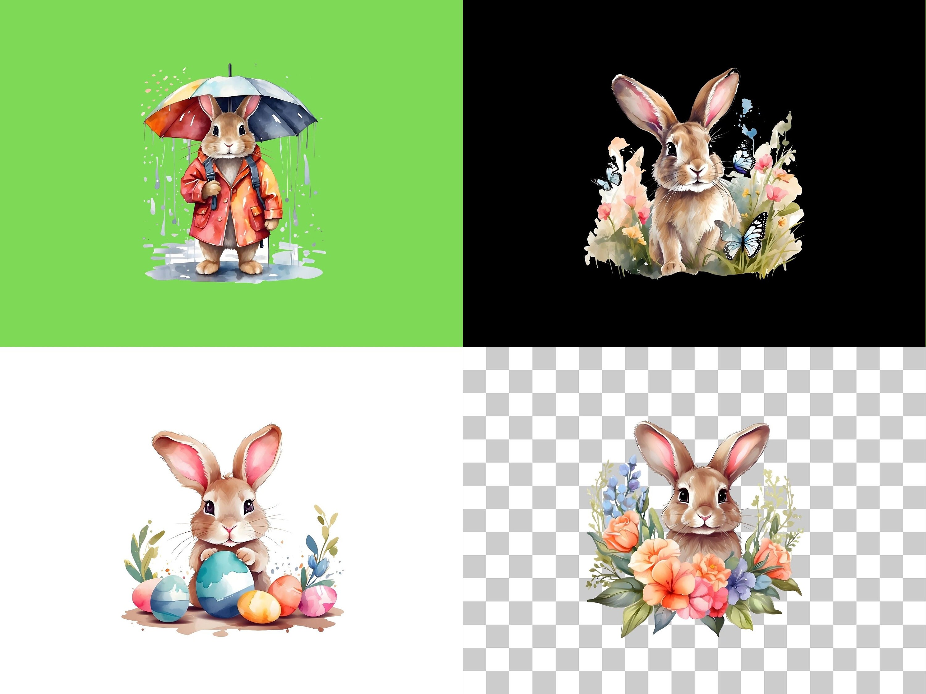 Watercolor Bunny Clipart, Easter Cute Bunnies Png Clipart, Printable ...