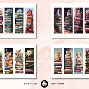 Stacked Books Bookmarks Printable Set, Watercolor Bookmarks, Book Lover ...