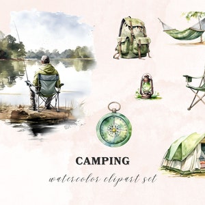 Watercolor Camping Clipart Bundle, Campfire Png Camping, Tent, Lantern ...