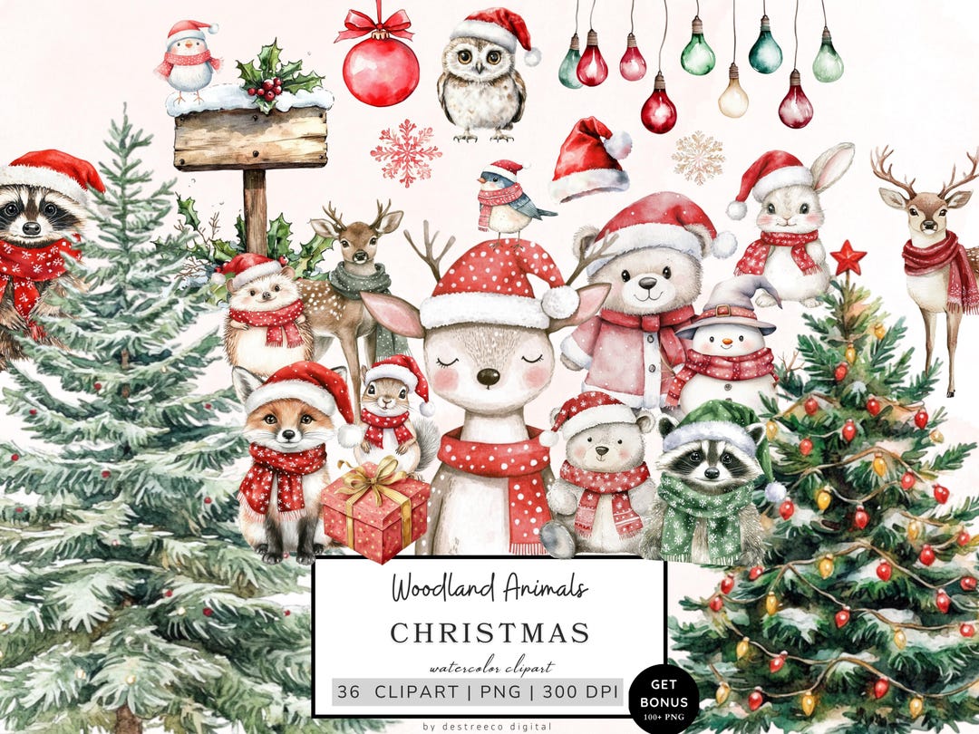 Christmas Woodland Clipart, Christmas Graphics, Woodland Animals ...