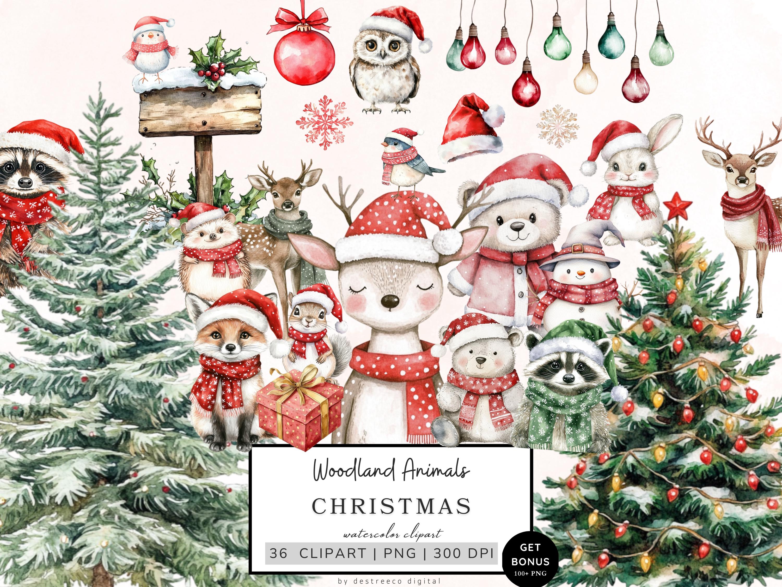 Christmas Woodland Clipart, Christmas Graphics, Woodland Animals ...
