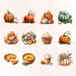 Watercolor Pumpkins Clipart Bundle, Autumn Clipart, Fall Graphics Png ...