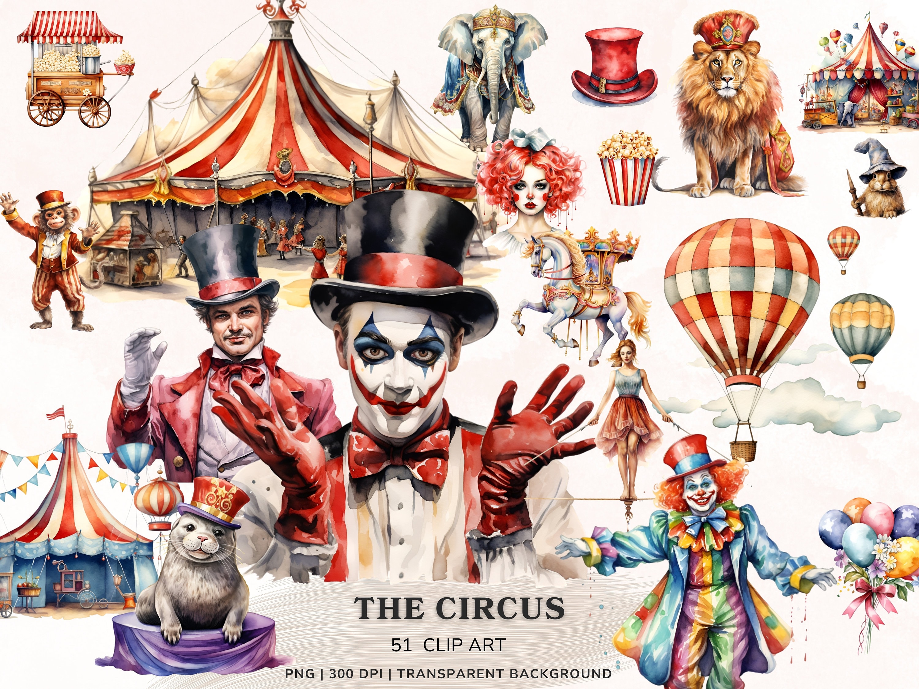Watercolor Circus Clipart Bundle, Vintage Circus Png Graphics, Circus ...