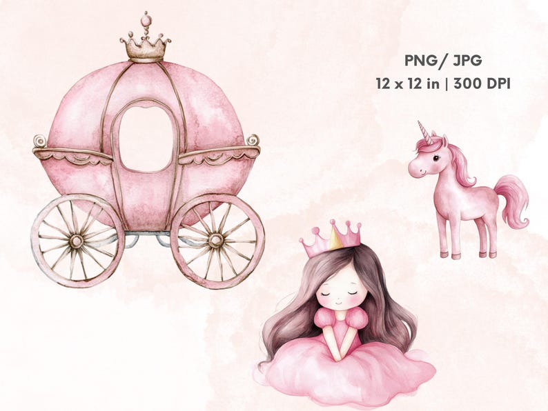 Princess Clipart, Pink Princess Graphics, Nursery Neutral Clipart ...