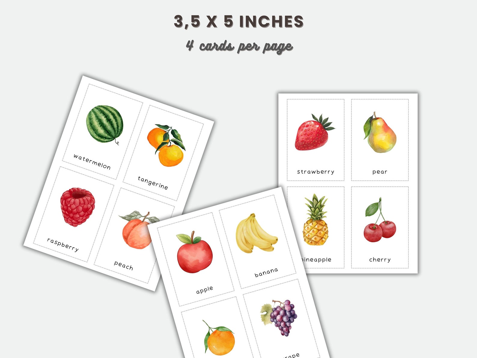 Fruits Flashcards, Printable Flashcards for Kids, Montessori Cards ...