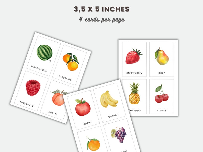 Fruits Flashcards, Printable Flashcards for Kids, Montessori Cards ...