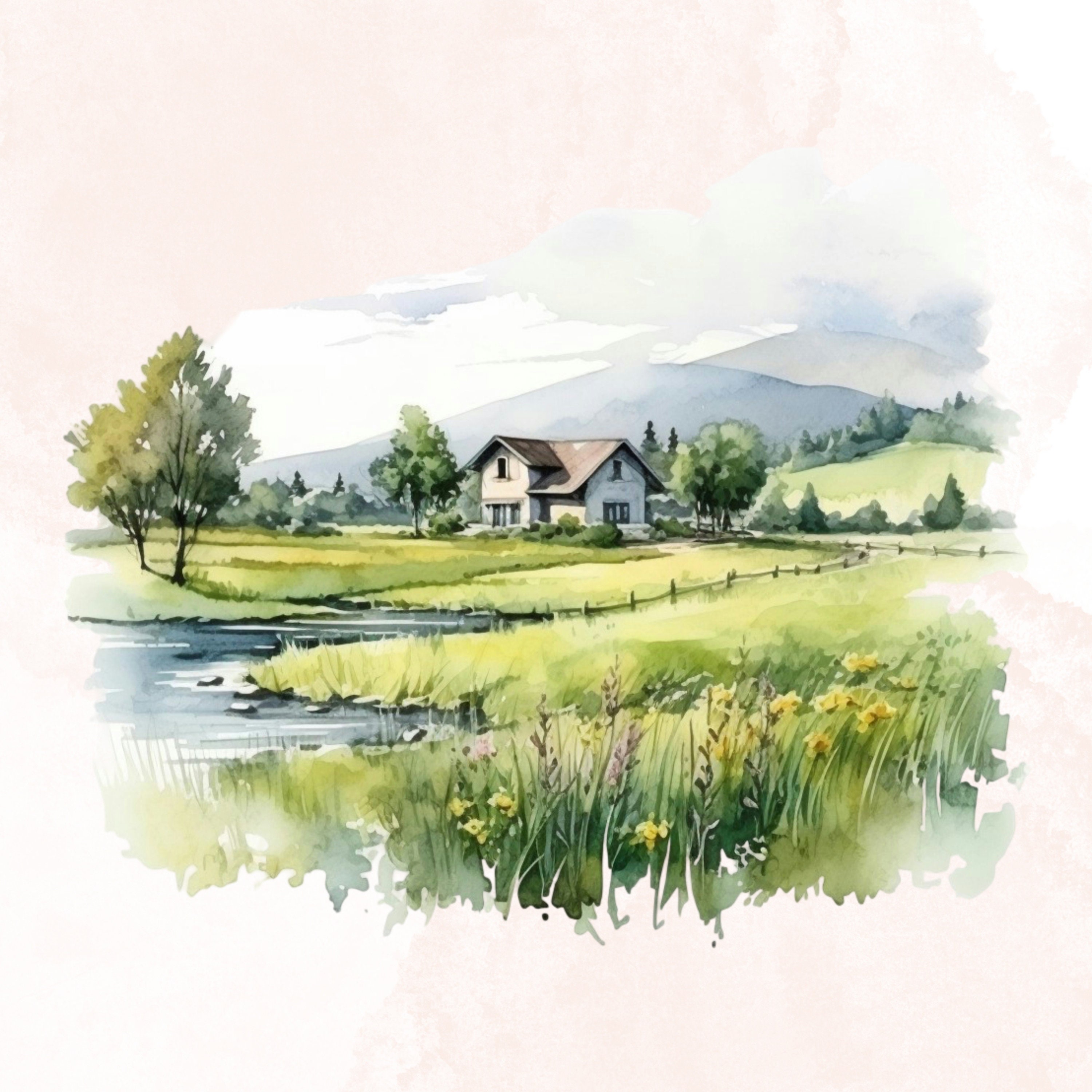 Watercolor Wildflowers Meadow Clipart, Cottagecore Clipart, Spring ...