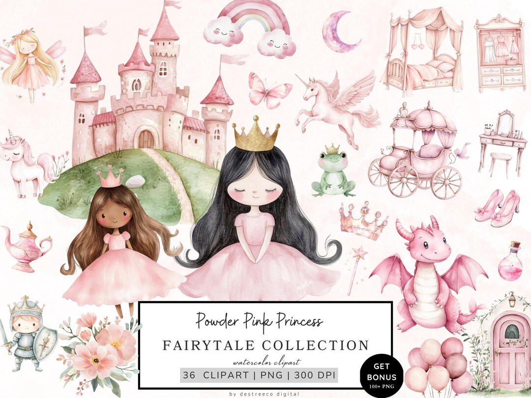 Fairytale Clipart, Pink Princess Clipart, Royal Clipart, Magical ...