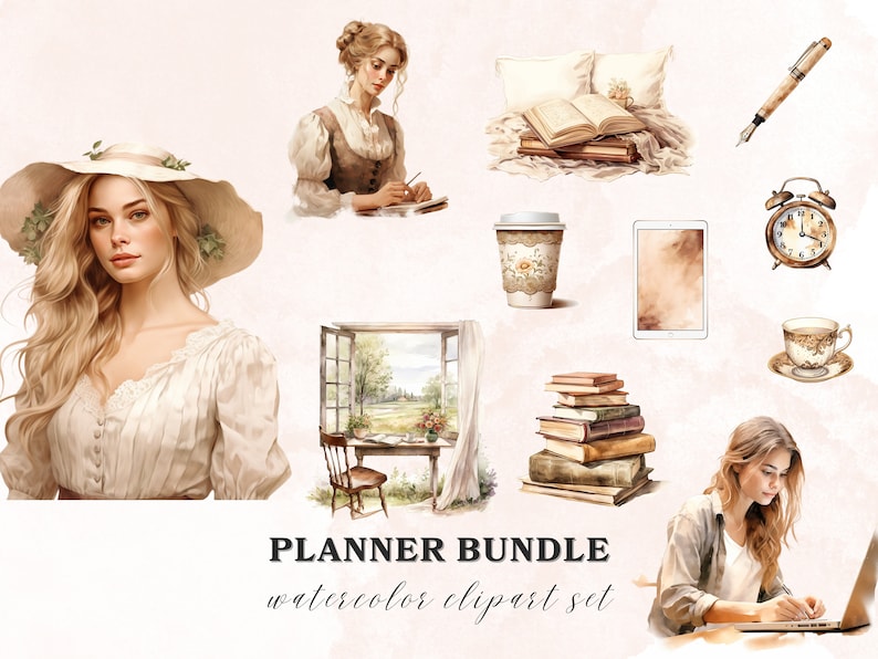 Watercolor Beige Planner Girl Clipart, Planning Clipart, Journal ...
