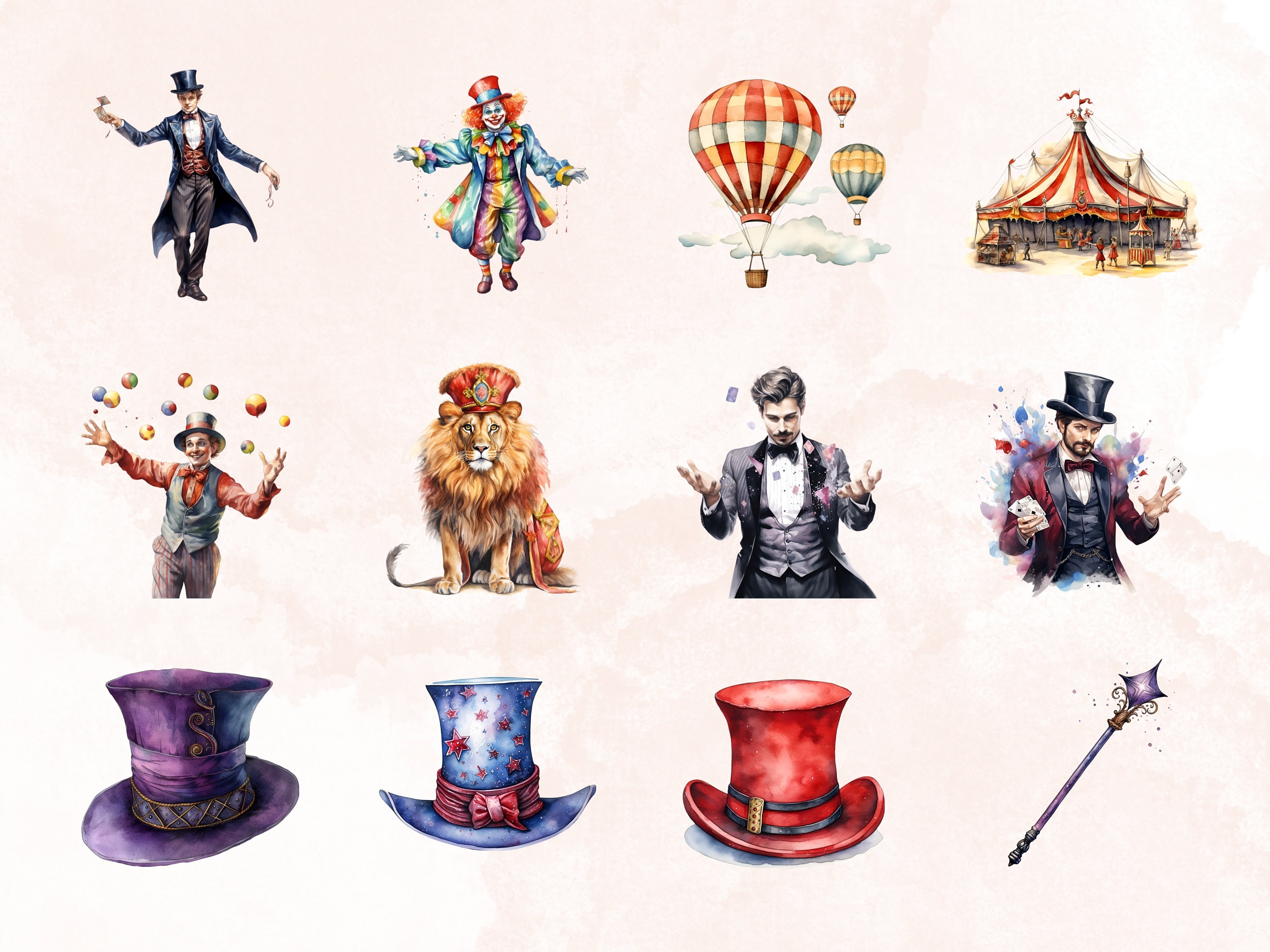 Watercolor Circus Clipart Bundle, Vintage Circus Png Graphics, Circus ...