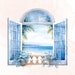 Watercolor Window Ocean View Clipart, Ocean Clipart, Window to Sea ...
