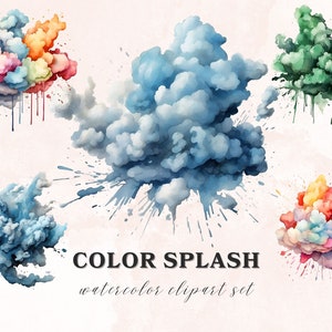 Color Splash Clipart, Watercolor Clipart Bundle, 16 PNG Paint Splatter ...