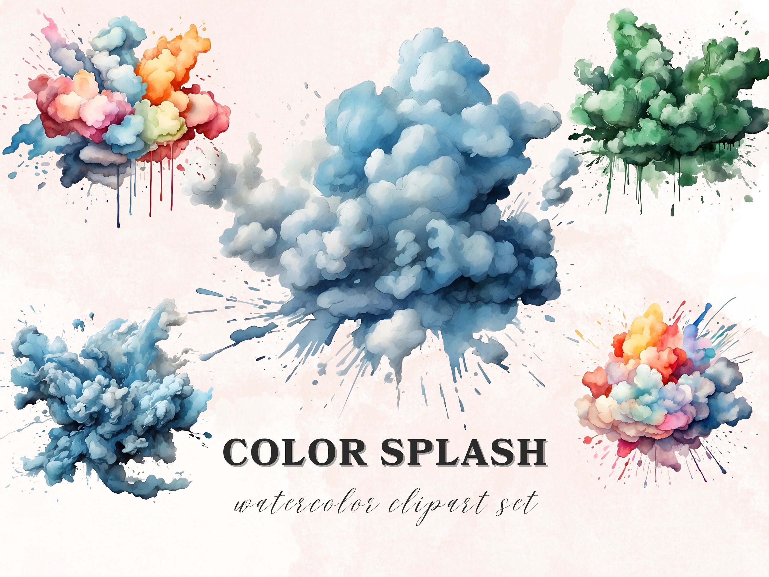 Color Splash Clipart, Watercolor Clipart Bundle, 16 PNG Paint Splatter ...