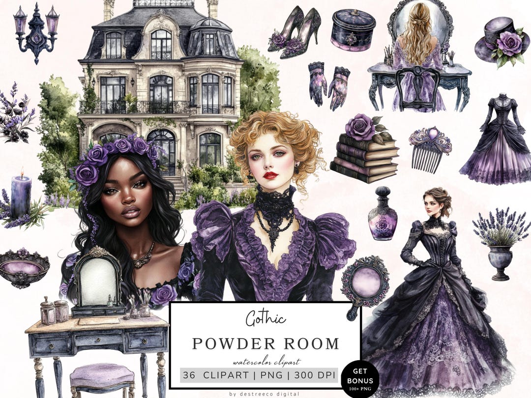 Gothic Powder Room Clipart, Vintage Clipart, Gothic Graphics, Victorian ...
