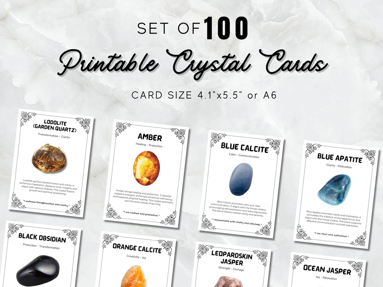 100 Editable Crystal Meaning Cards, Printable Gemstone Meaning Cards ...