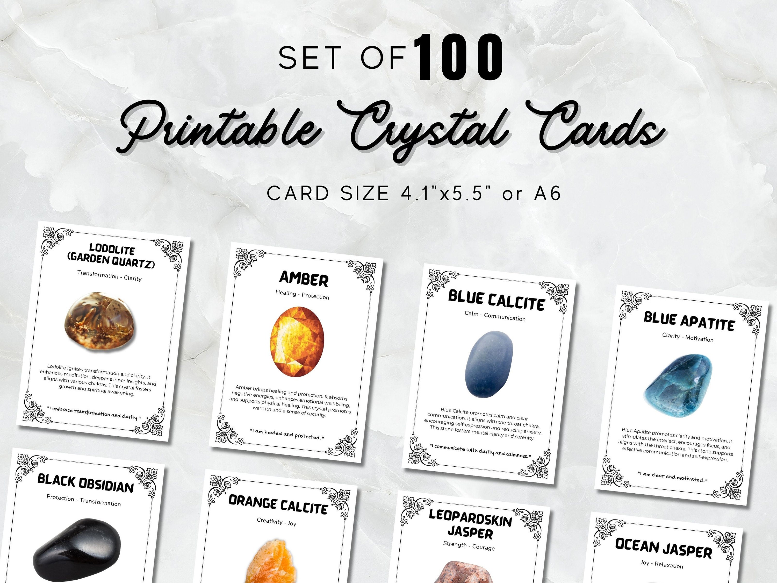 100 Editable Crystal Meaning Cards, Printable Gemstone Meaning Cards ...