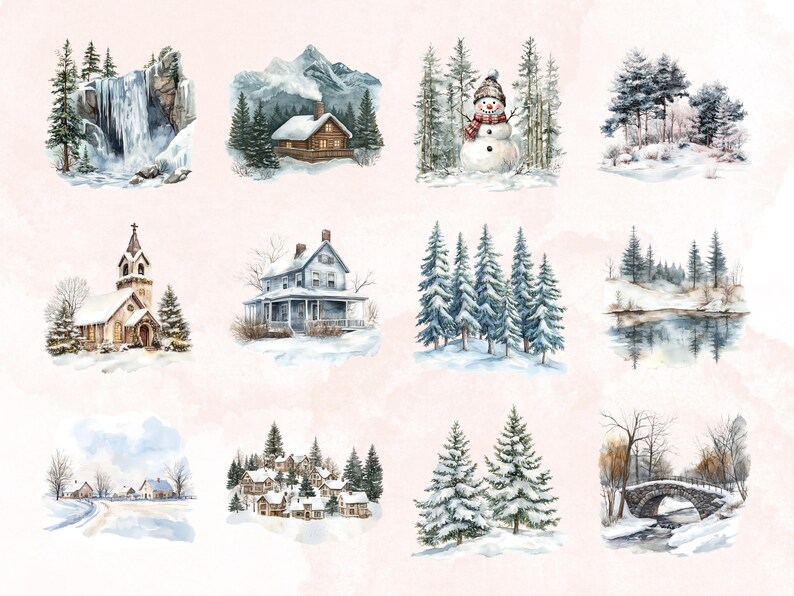 Winter Landscape Clipart, Winter Clipart, Snowy Winter Scenes Png, Cozy ...