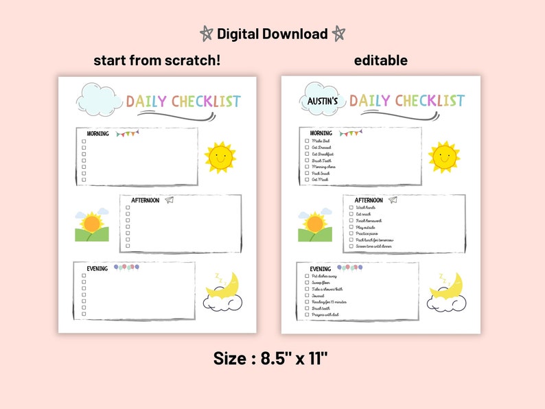 Daily Routine Kids | Daily Checklist Printable | Editable Kids to Do ...