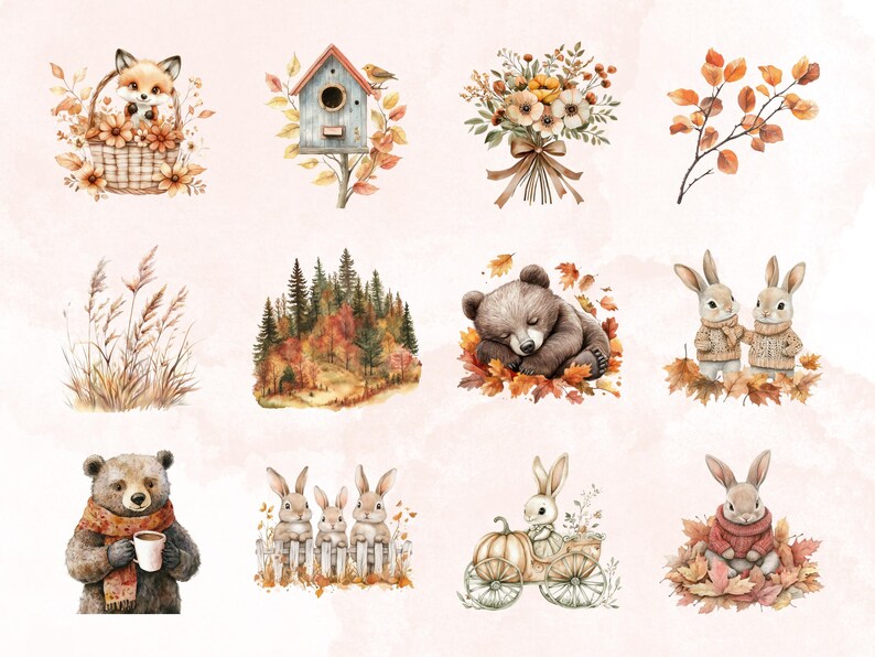 Autumn Animal Clipart, Fall Clipart, Cozy Fall Graphics, Cute Animals ...