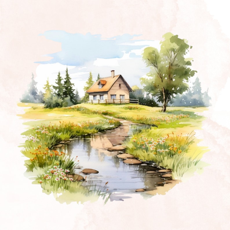 Watercolor Wildflowers Meadow Clipart, Cottagecore Clipart, Spring ...