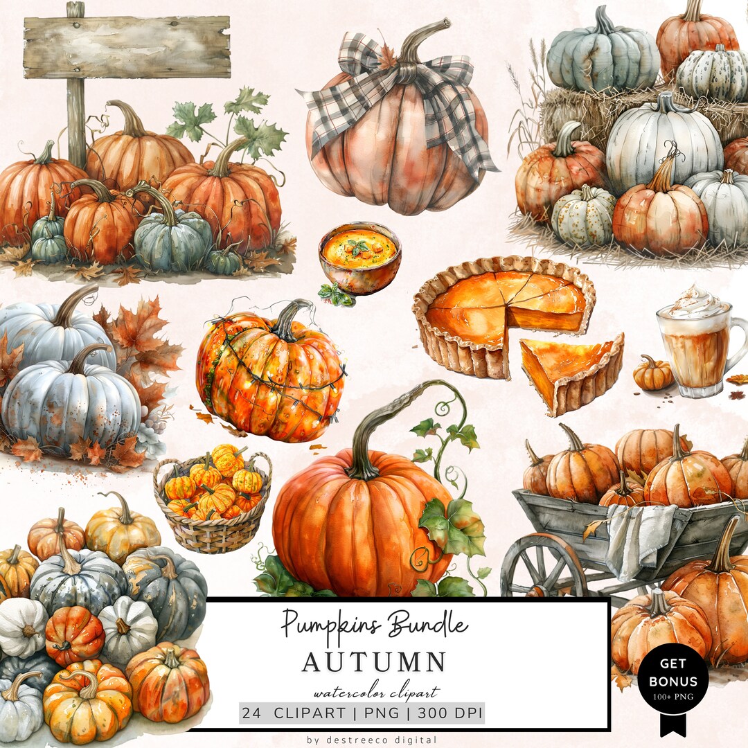 Watercolor Pumpkins Clipart Bundle, Autumn Clipart, Fall Graphics Png ...