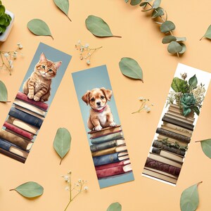 Stacked Books Bookmarks Printable Set, Watercolor Bookmarks, Book Lover ...