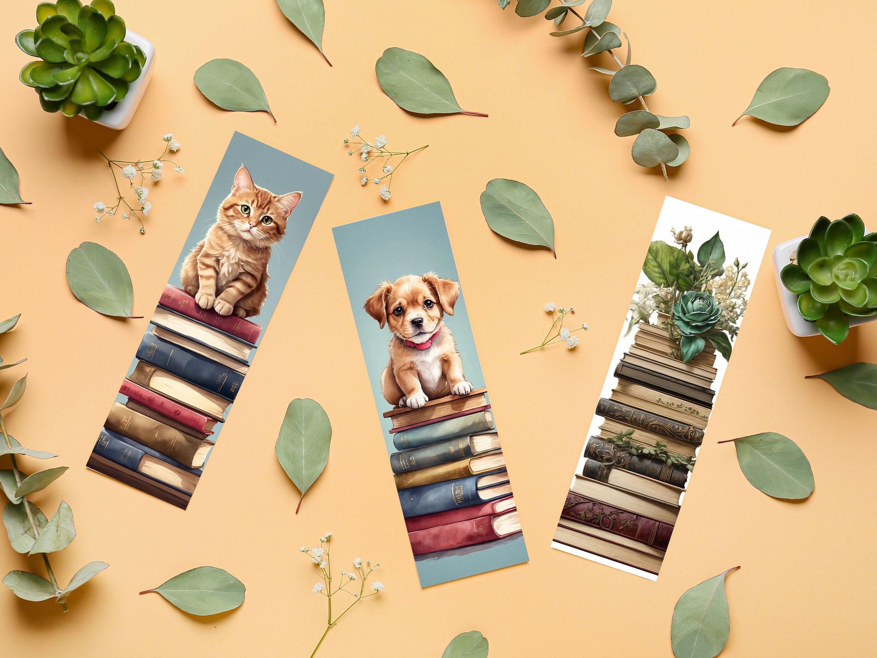 Stacked Books Bookmarks Printable Set, Watercolor Bookmarks, Book Lover ...