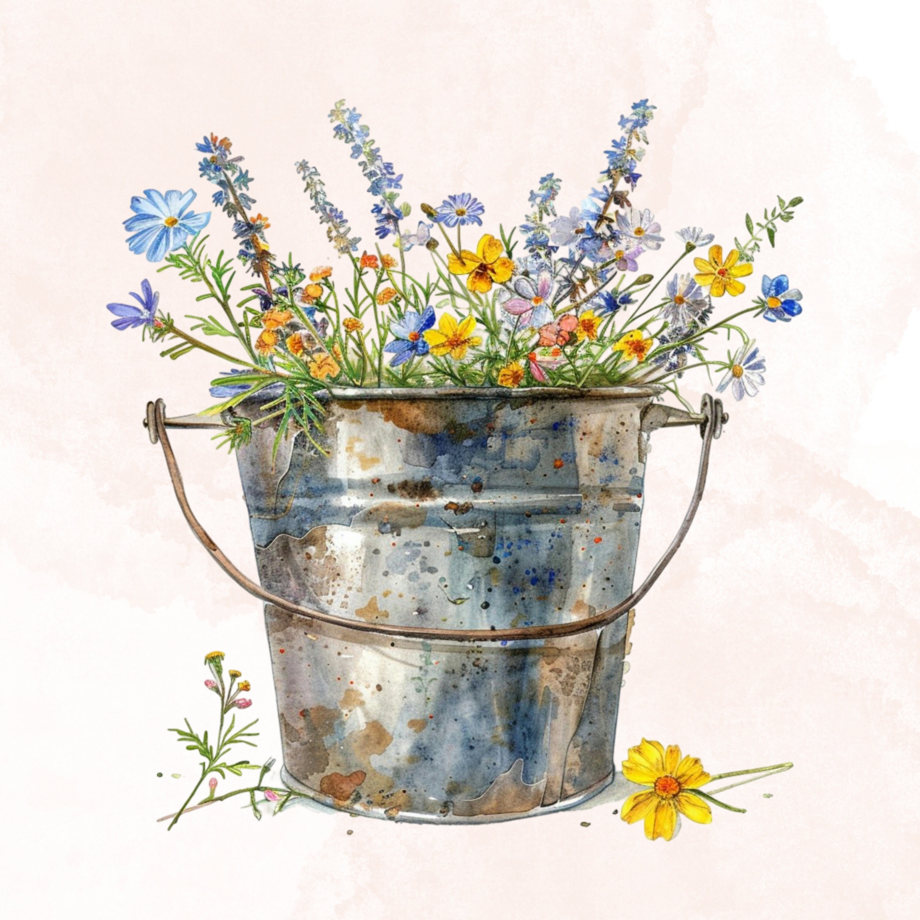 Watercolor Wildflowers Clipart Bundle, Bucket of Wildflowers Png ...