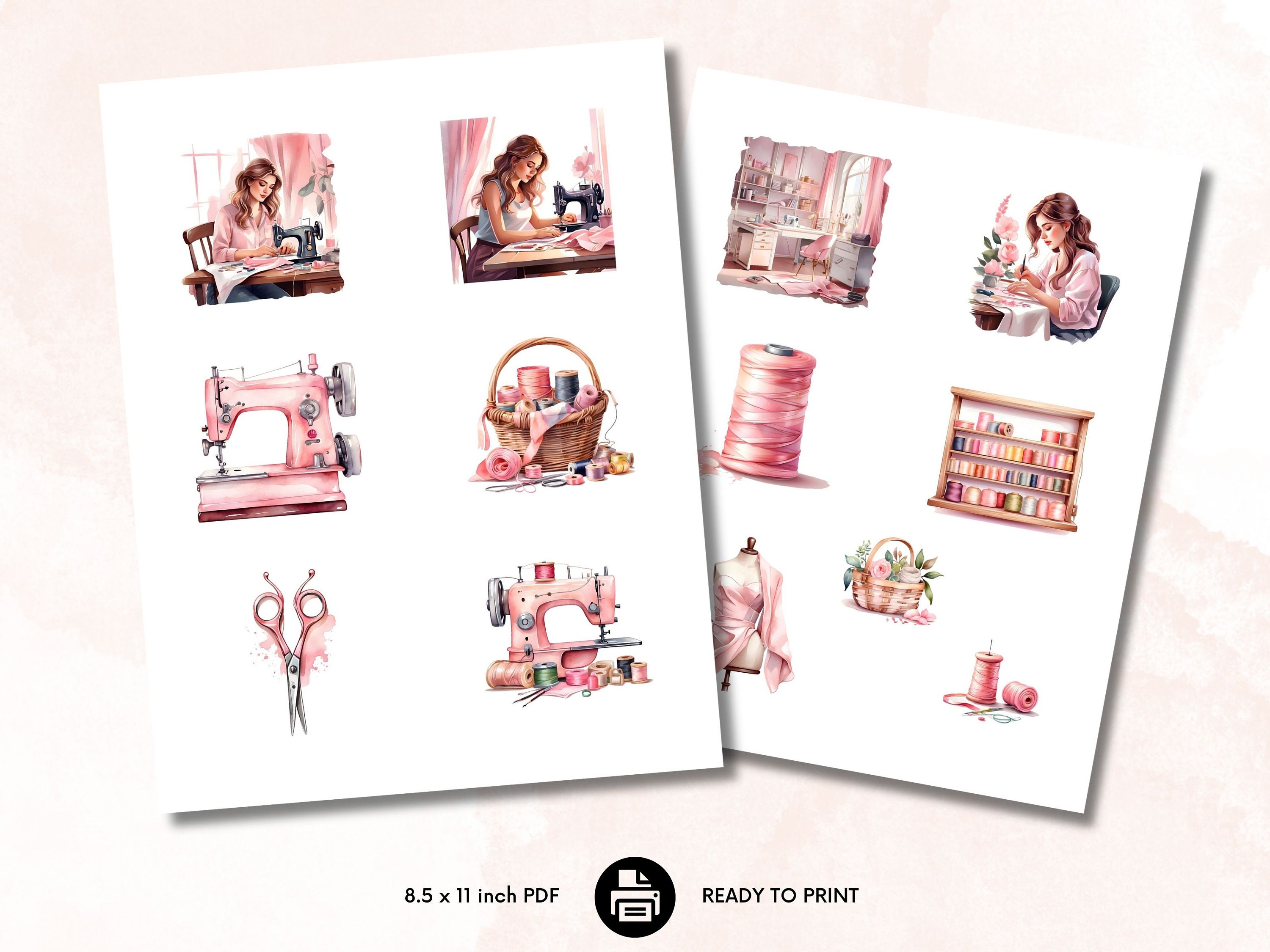 Watercolor Sewing Clipart Bundle, Sewing Supplies Png, Sewing Machine ...