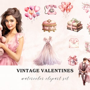Watercolor Vintage Valentines Clipart Bundle, Valentines Day Png ...