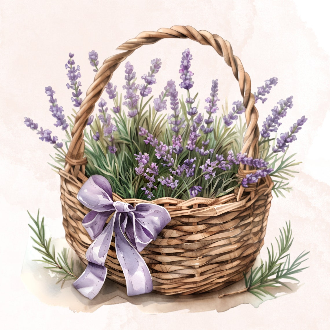 Lavender Basket Clipart, Lavender Clipart, Spring Clipart, Botanical ...