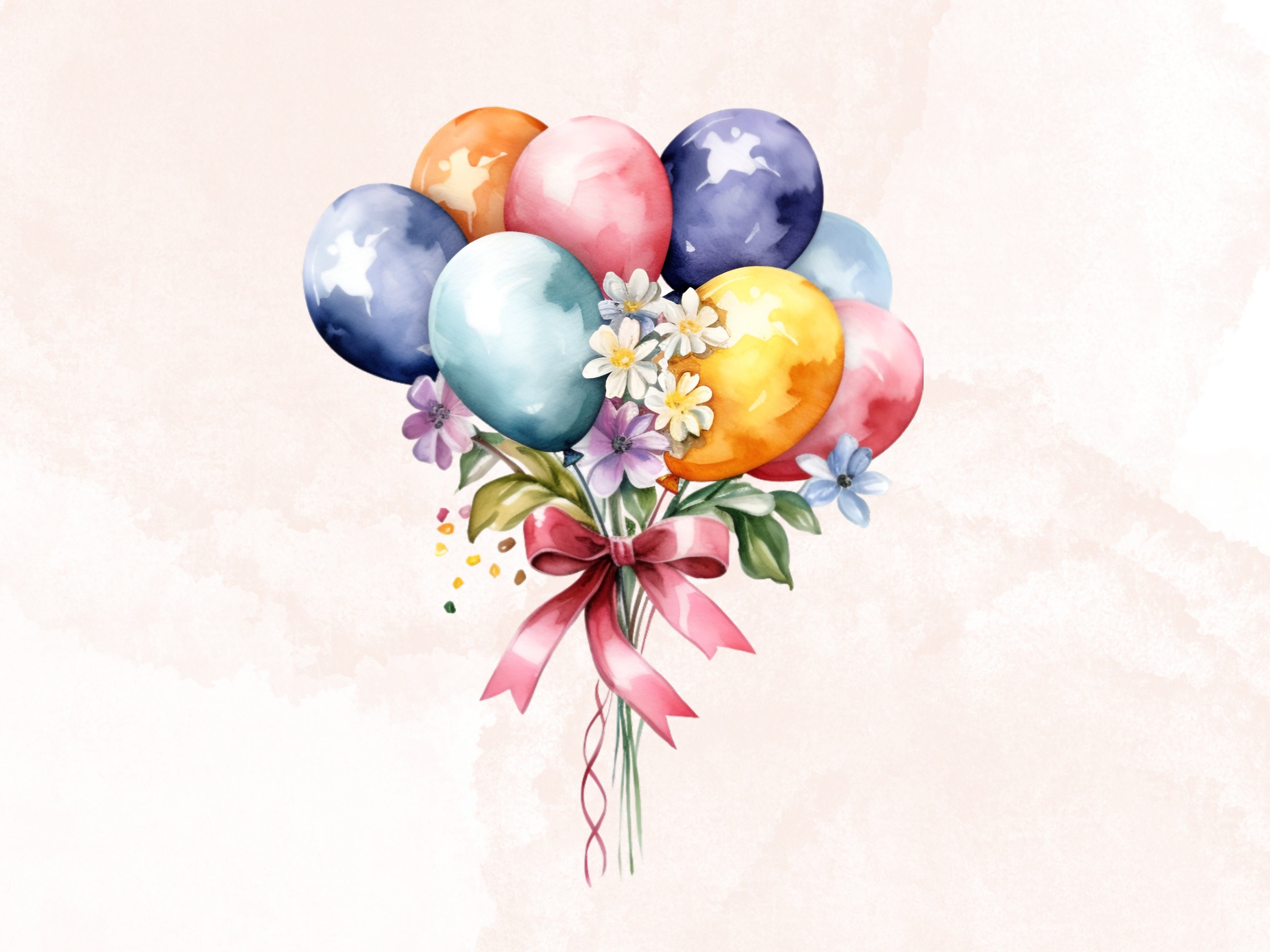 Watercolor Balloons Clipart Bundle, Birthday Balloons, Heart Balloons ...