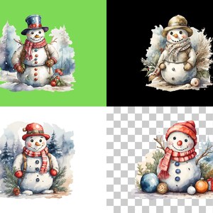 Watercolor Clipart Snowman PNG, 16 Png Winter Holidays, Printable ...